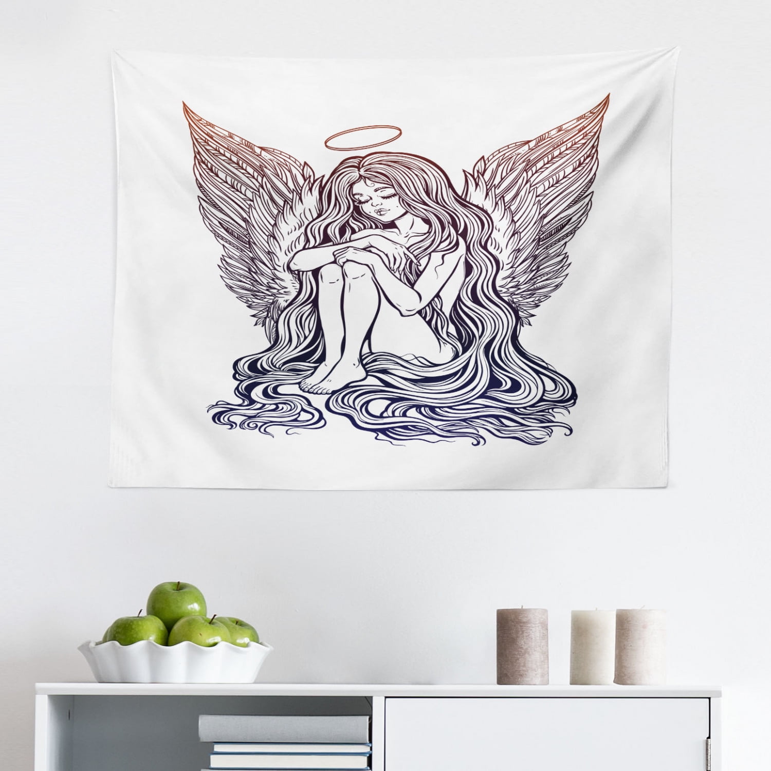Angel Wings Tapestry, Back View of an Angel Woman Creatures Heavenly ...