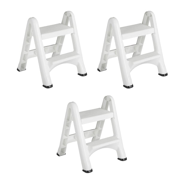 Rubbermaid EZ Step 2 Step Folding Step Stool with Foot Pads, White (3 ...