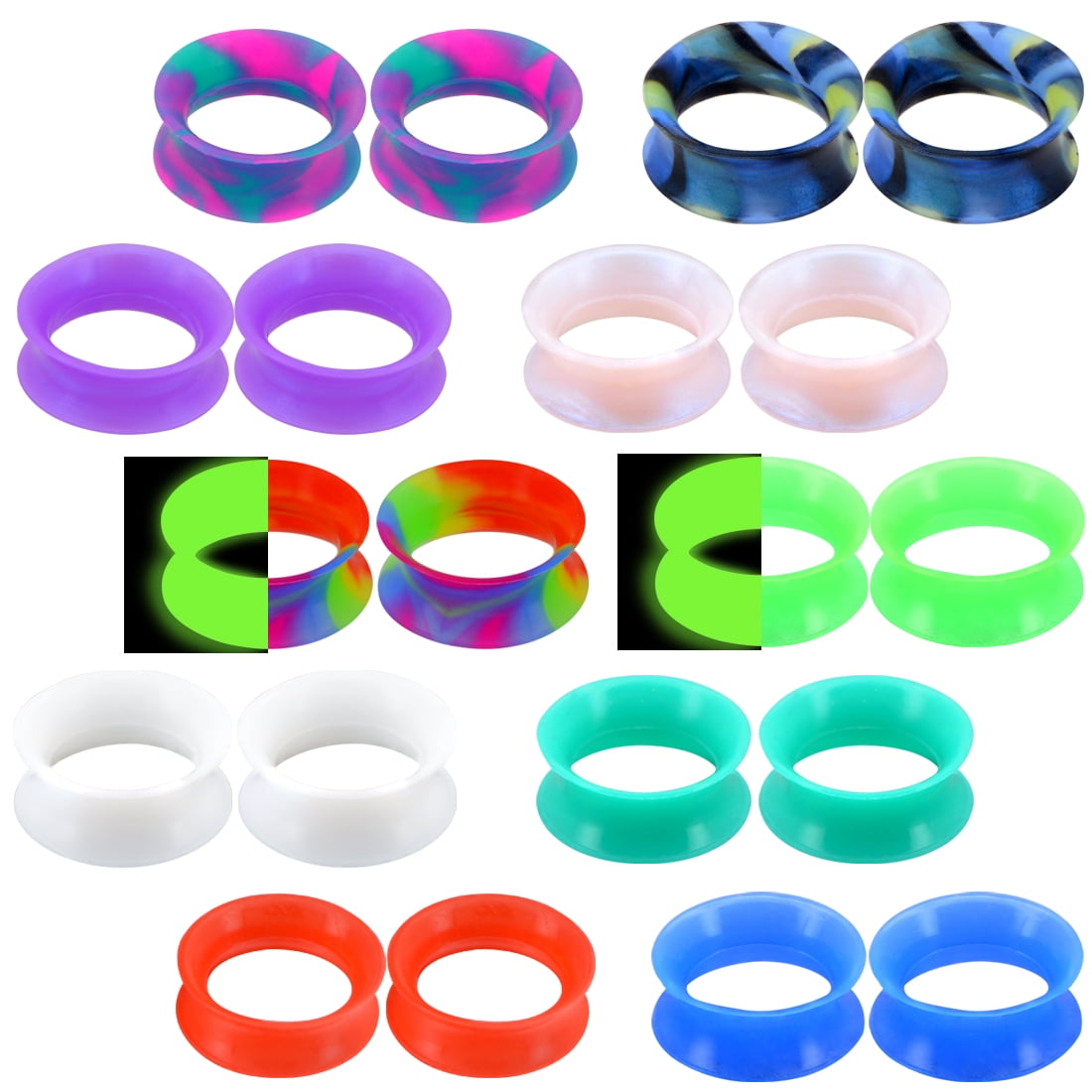 OUFER 20PCS Soft Silicone Ear Gauges Marble Pearlized Flesh Tunnels ...