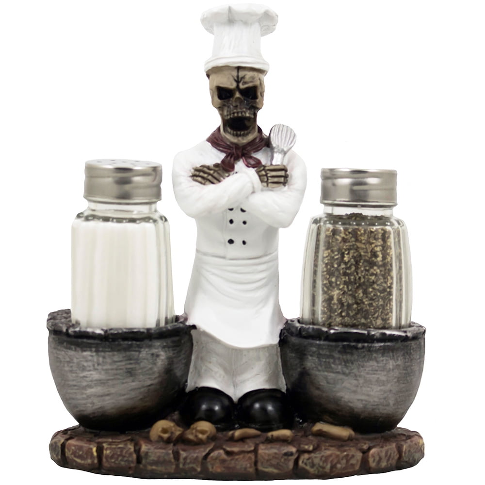 Scary Skeleton Chef Salt and Pepper Shaker Set for Spooky Halloween ...