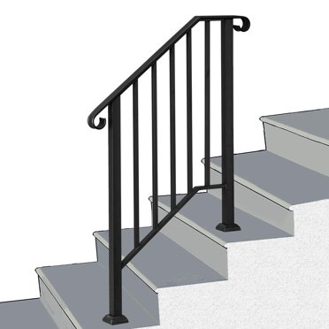 BaytoCare Outdoor Metal Railing for Outside Stairs, 3-Step Picket Black ...