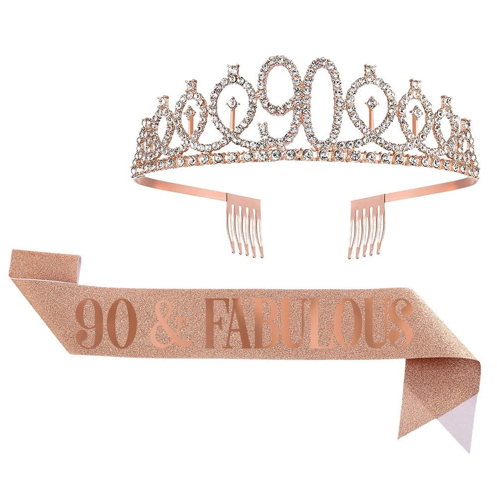 90th Brithday Sash and Crown hair band for Women, Birthday Crown for ...