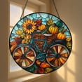 Fall Harvest Bicycle Faux Stained Glass Round Window Decor2001 ...