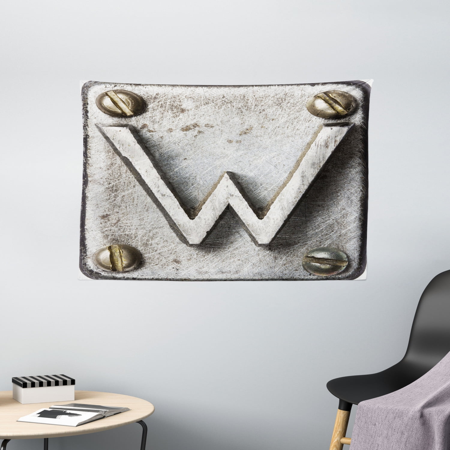 Letter W Tapestry, Uppercase W Bolt Screws Industrial Kitsch Artful ...