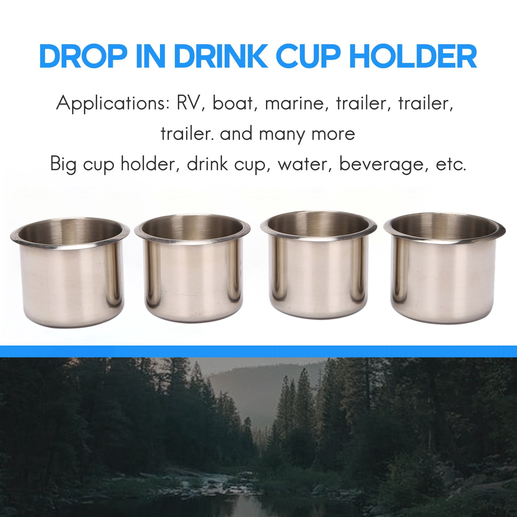 4Pcs Universal Marine Boat Cup Holder 68X55mm Stainless Steel Drop in ...
