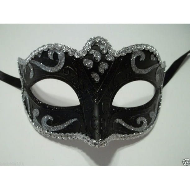 Black Silver Small Teen Ornate Masquerade Mardi Gras Costume Mask Prom ...