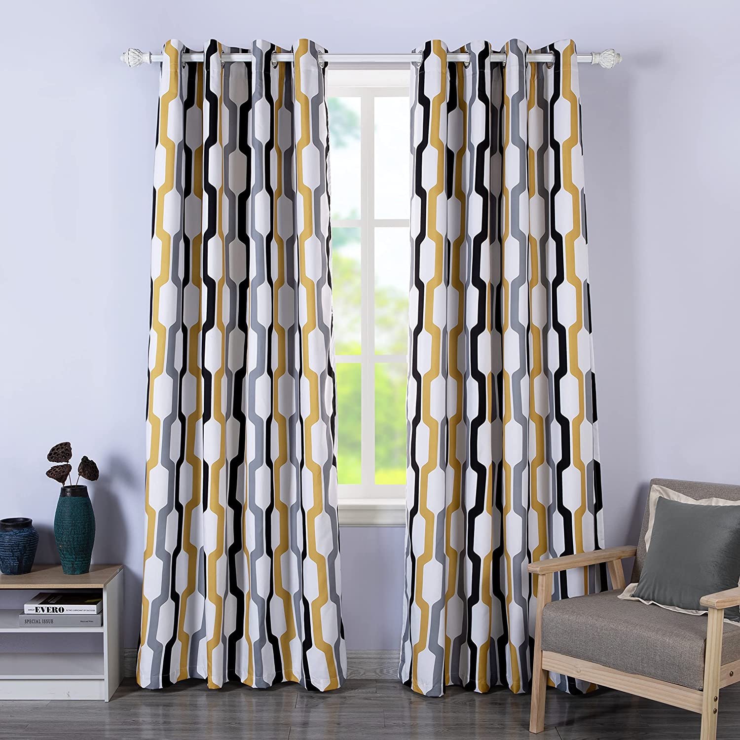DriftAway Geometric Grommet Blackout Curtains, 52" x 84" 2 Panels ...