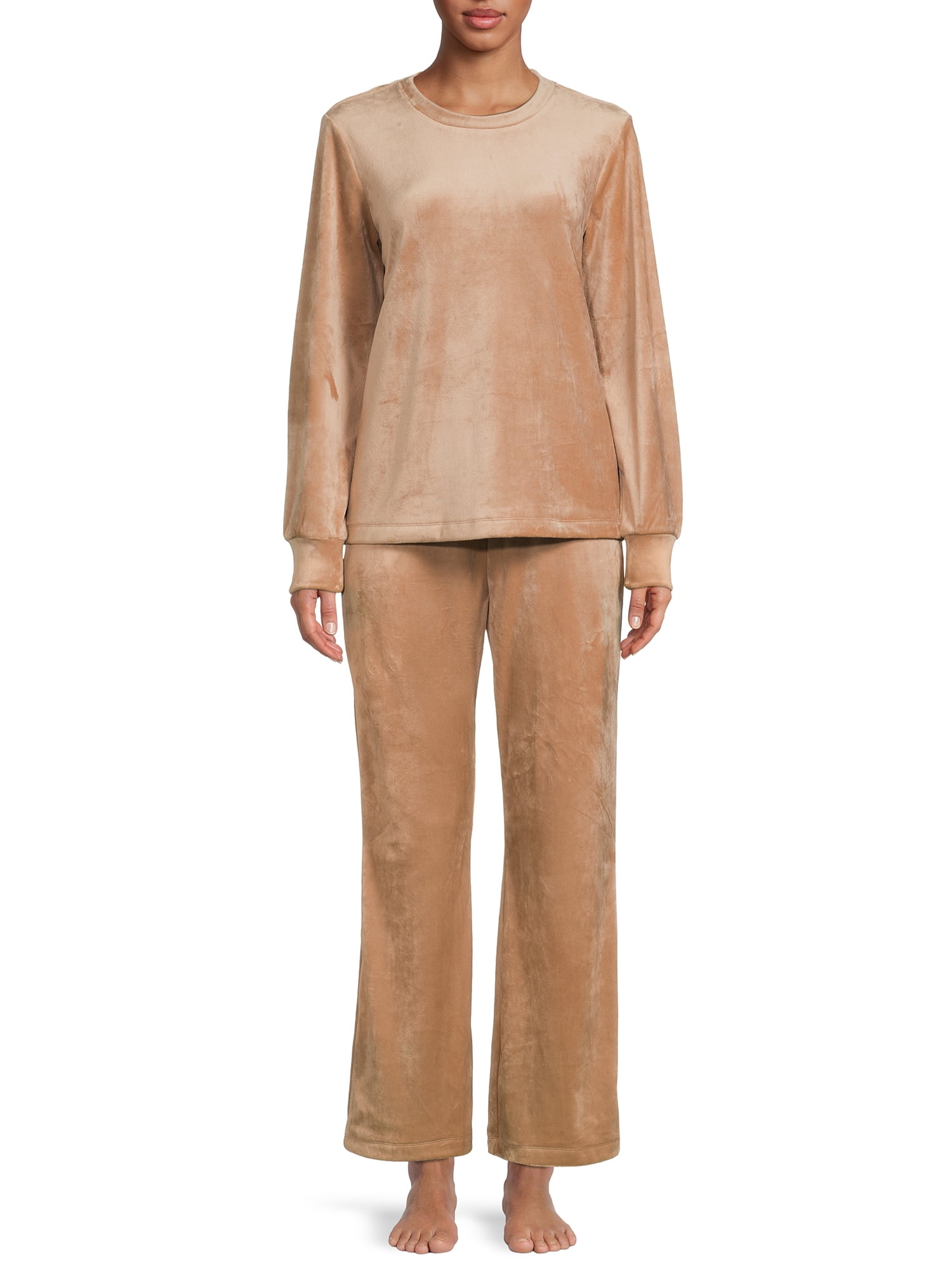 Sealy Women’s Long Sleeve Velour Top and Pants Sleepwear Set, 2-Piece ...