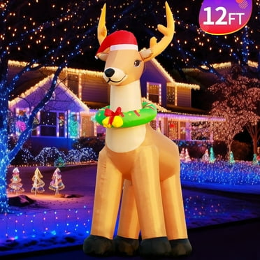 Costway 8 FT Christmas Inflatable Santa Claus & Reindeer Balloon with ...