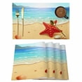 Cartoon Summer Beach Placemats Set of 8, Red Starfish Ocean Wave Palm ...