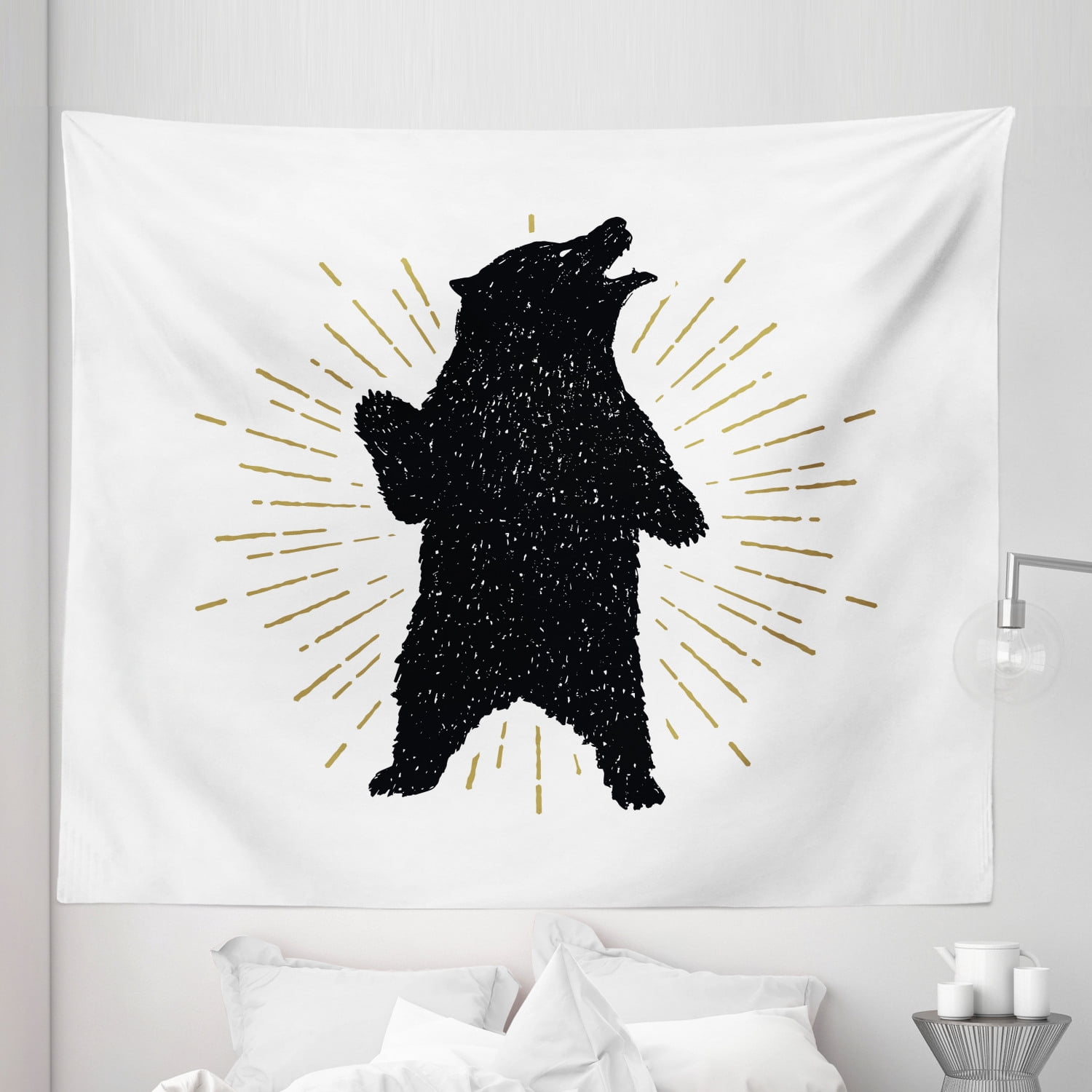 Bear Tapestry, Sketch of Tribal with Roaring Grizzly Bear and Sunburst ...