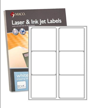 MACO Laser / Inkjet White Shipping Labels, 3-1/3" x 4", 6 Per Sheet ...