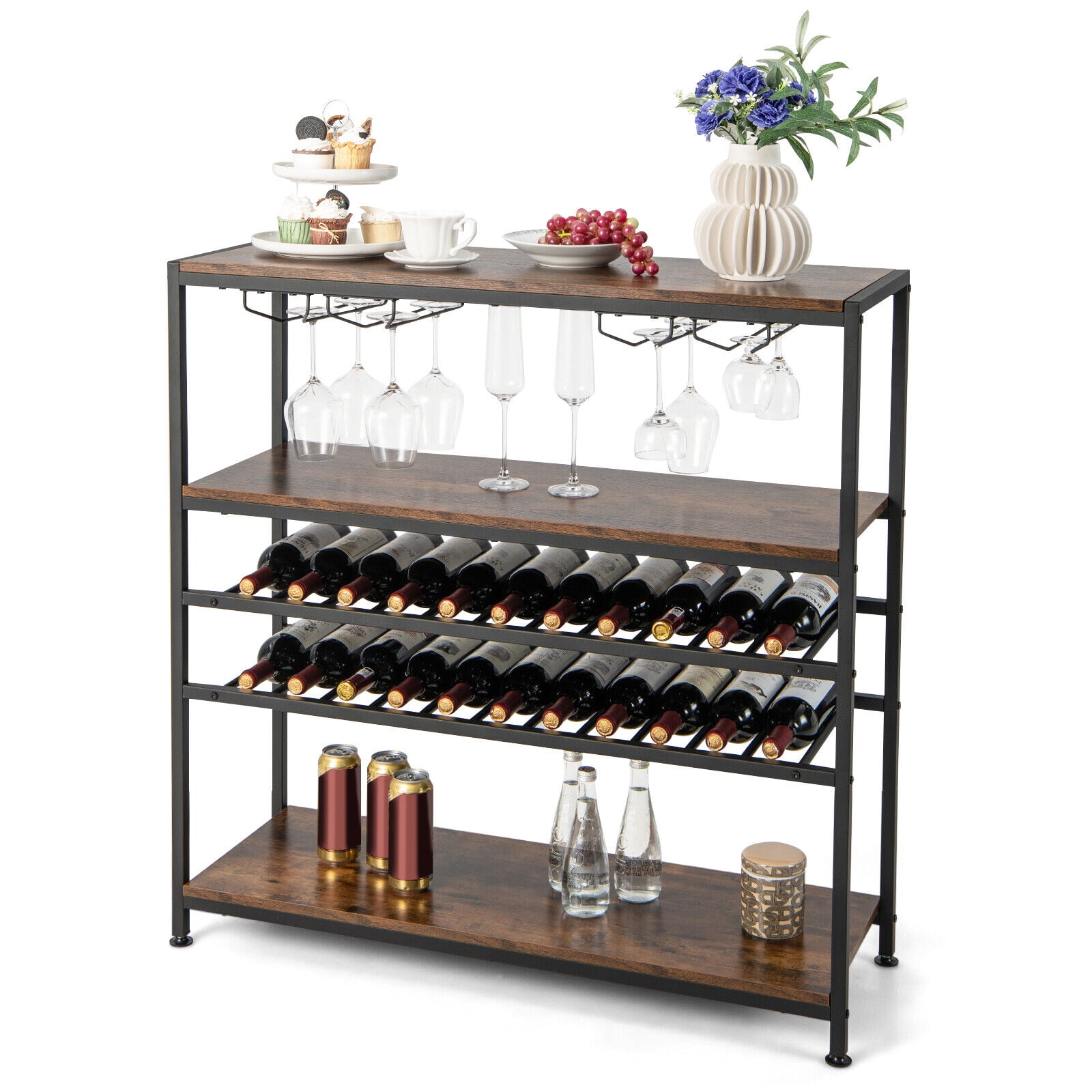 FONIRRA Rustic 5-tier Wine Rack Table, Freestanding 22-Bottle Wooden ...