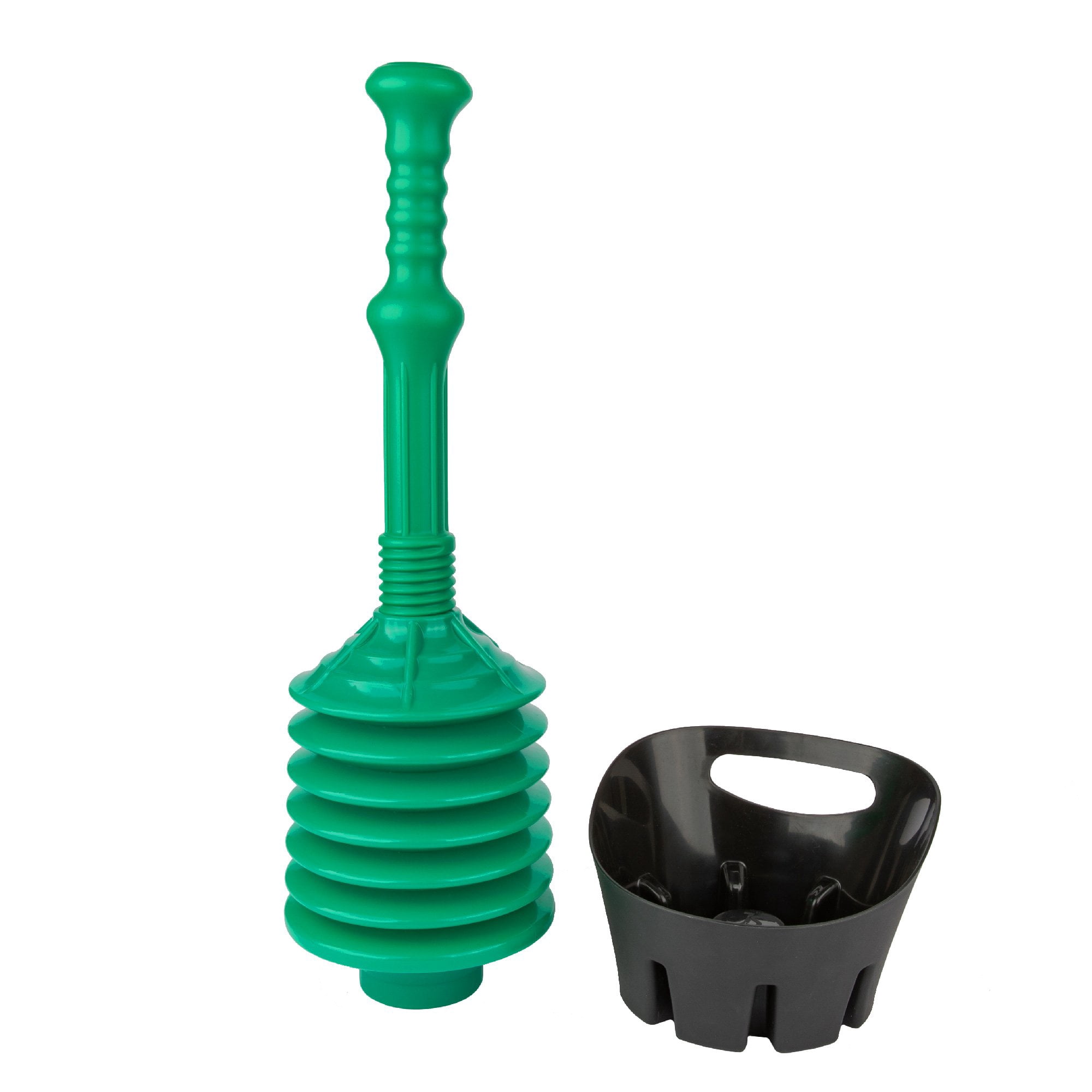 Antimicrobial Green Bellows Accordion Toilet Plunger with Black Storage ...