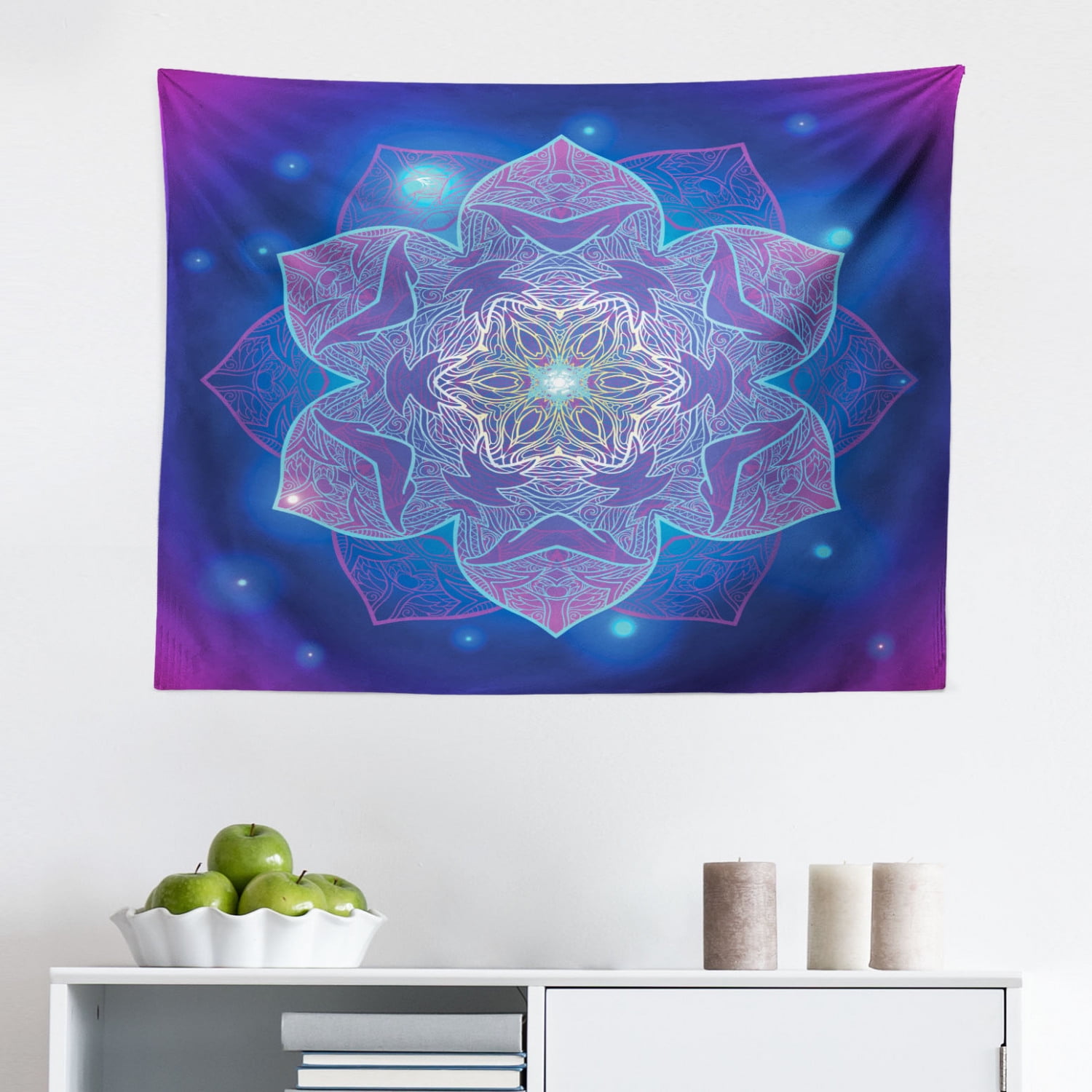 Star Mandala Tapestry, Outer Space Line Art Design with Atom Shape ...