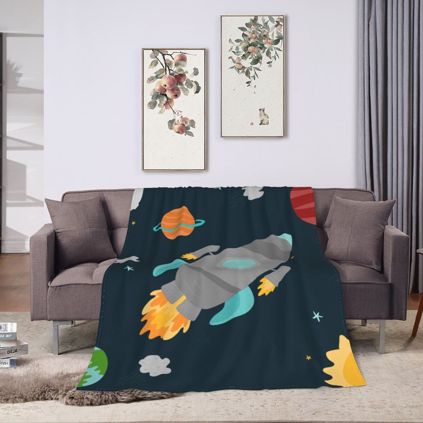 ZNDUO Cartoon Rocket Doodle Pattern Throw Blanket, Lightweight Cozy ...