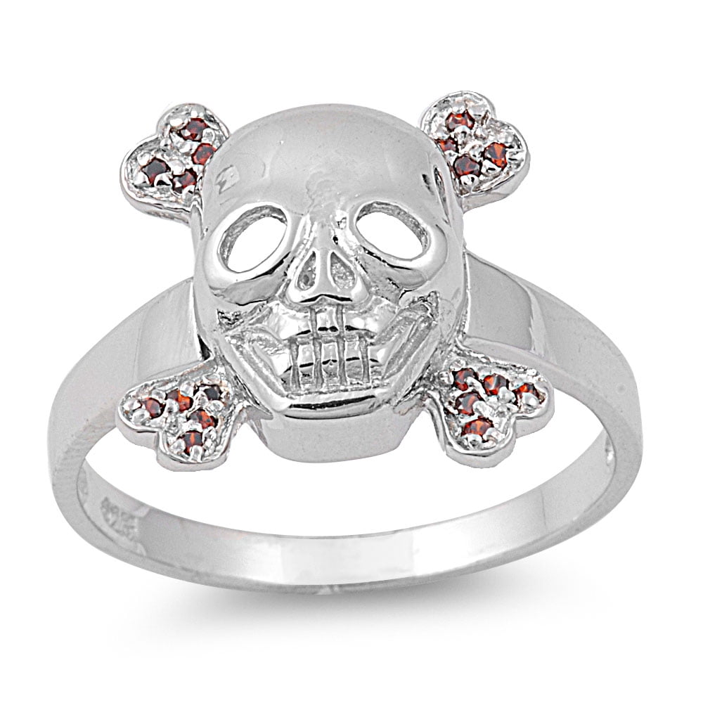Cyanide Skull Simulated Garnet Cubic Zirconia Ring Sterling Silver 925 ...
