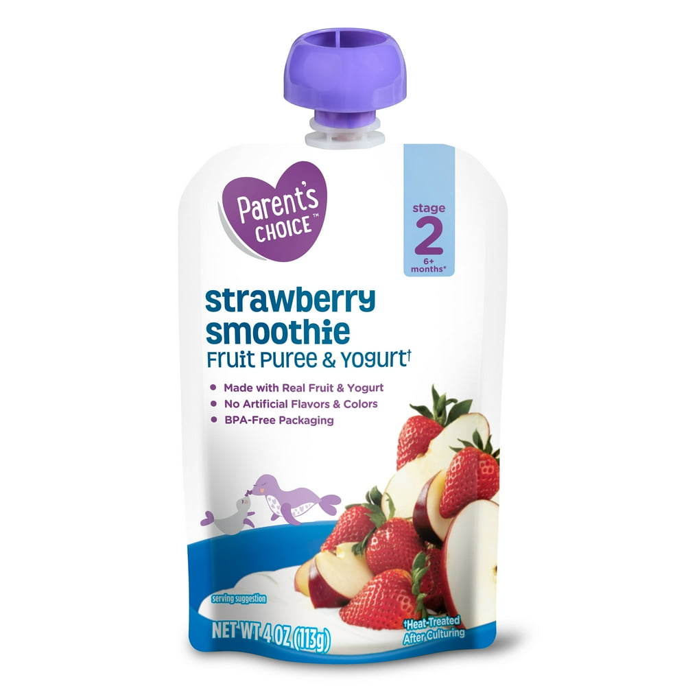 Parent's Choice Strawberry Smoothie Fruit Puree & Yogurt, Stage 2, 1 ...