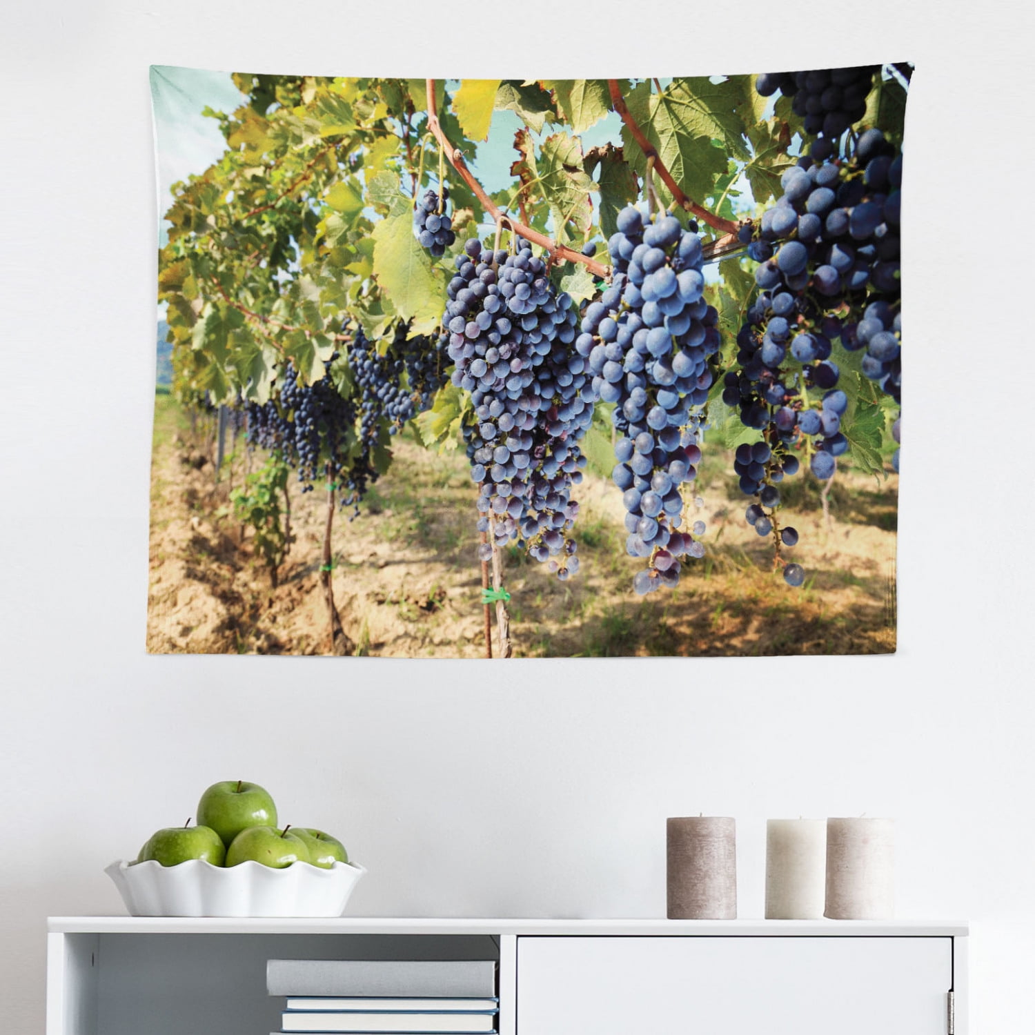 Grape Tapestry, Simplistic Fruit and Leaf Curlicue Stalks Silhouettes ...