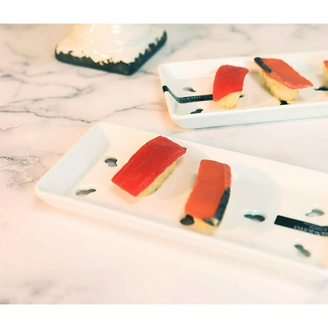 Set of 2 White Japanese Neta Zara Ceramic Sushi Case Chef Drip Plate 8. ...