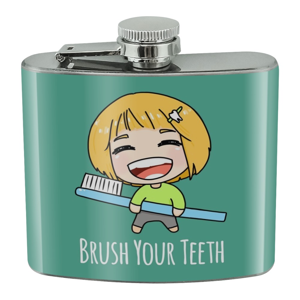 Brush Your Teeth Toothbrush Kawaii Chibi Stainless Steel 5oz Hip Drink ...