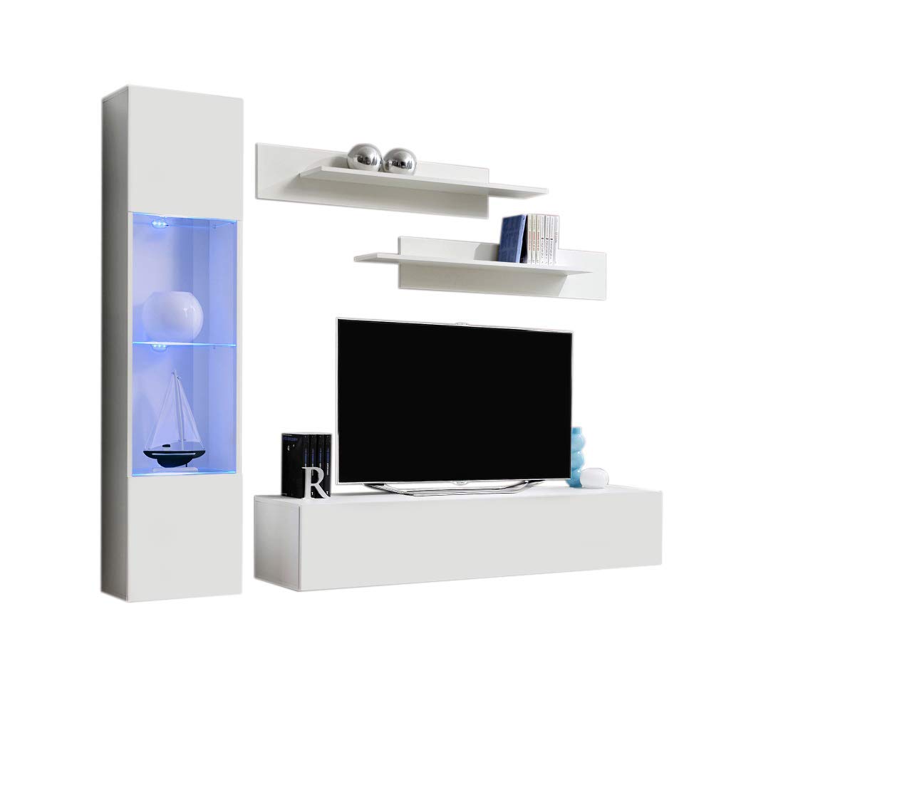 Wall Mounted Floating Modern Entertainment Center Fly G, White, G3 ...