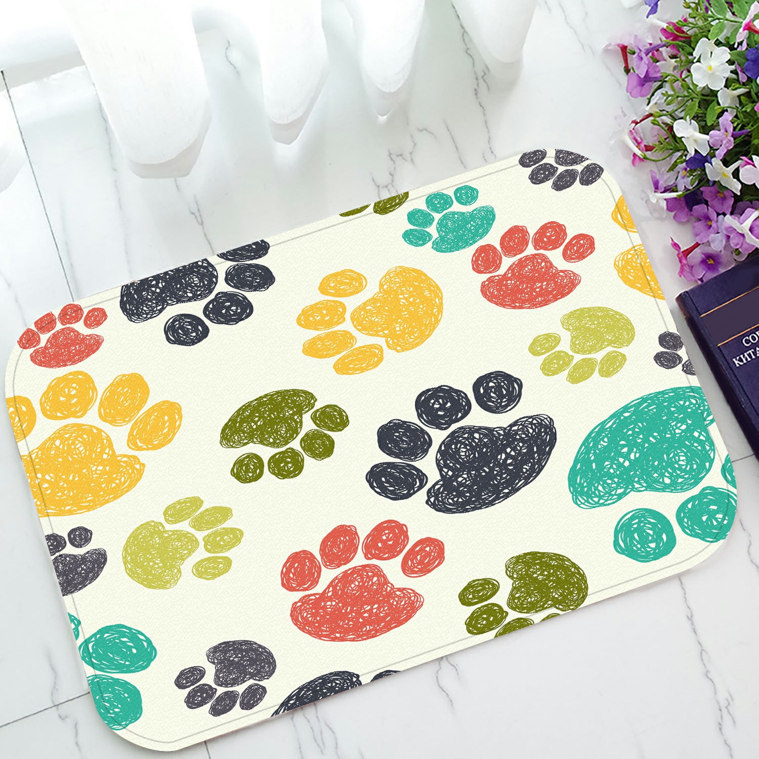 ECZJNT Cute colorful doodle paw prints Animal Doormat Bath Mat Rug ...