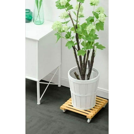Bamboo Plant Stand with Wheels, Mobile Flower Pot Mover Roller for ...