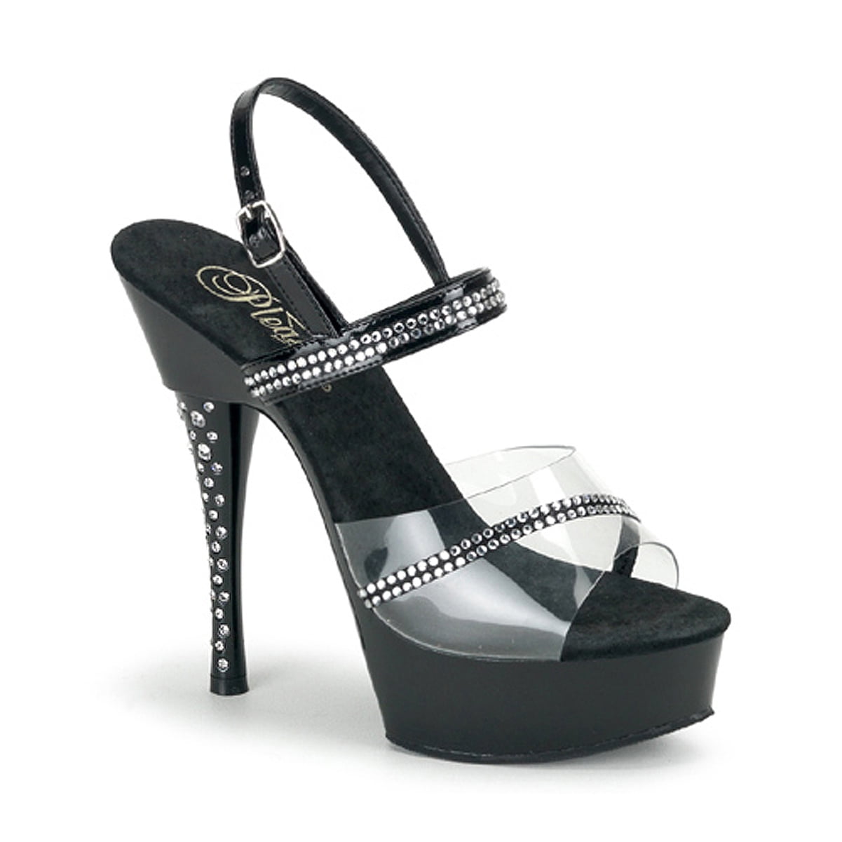 6 Inch Heel Sexy High Heel Slingback Shoes Rhinestone Straps Open Toe ...