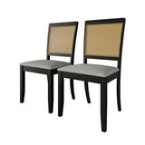CASTLE PLACE Wooden Dining Chairs Set of 2 Black with Cane Backrest and ...