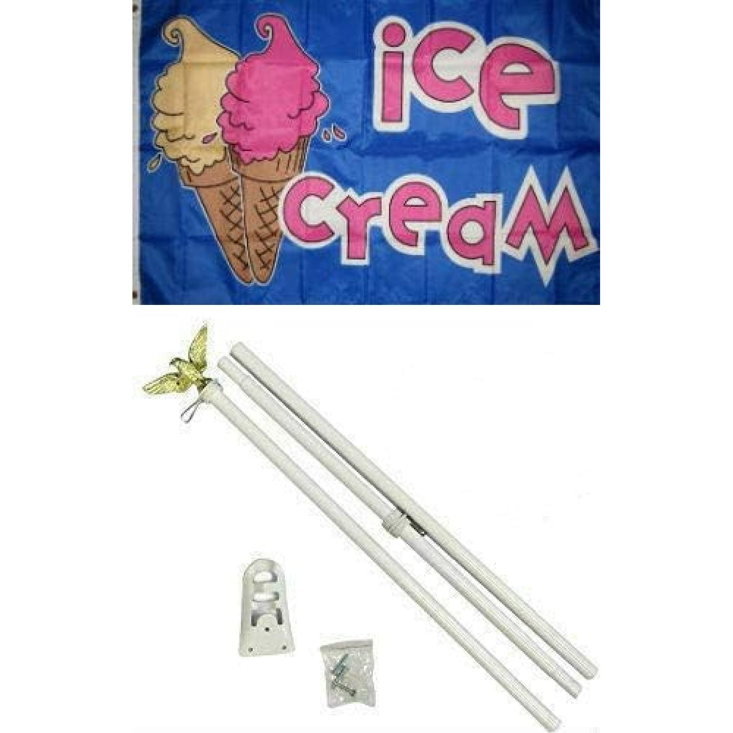 Bilot 3x5 Advertising Ice Cream Cones Blue Flag White Pole Kit Set 3x5 ...