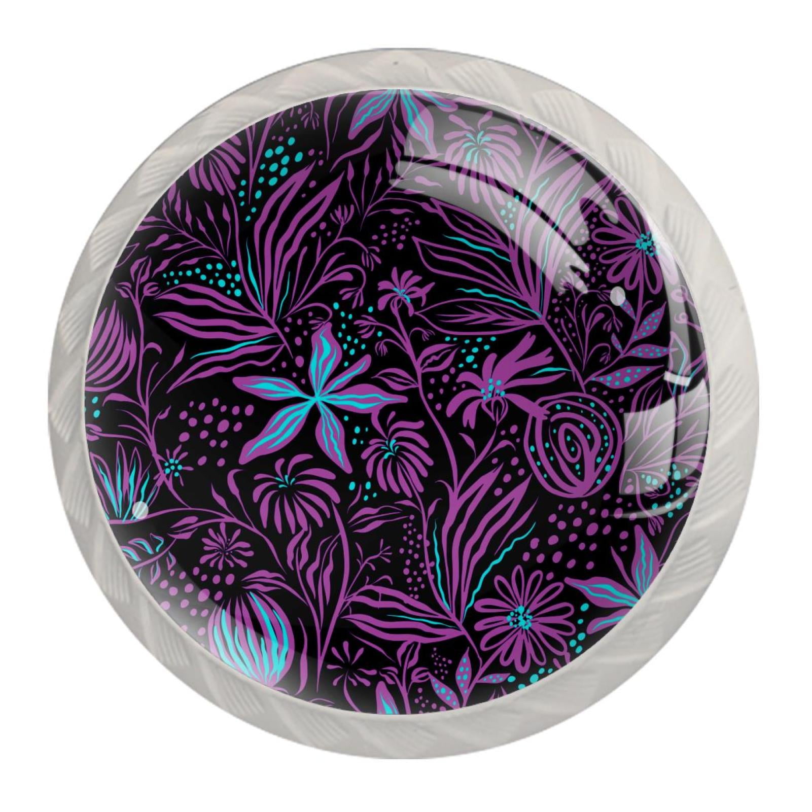 4 Pcs Purple Plant Design Knobs for Kitchen Cabinet Cupboard Dresser ...