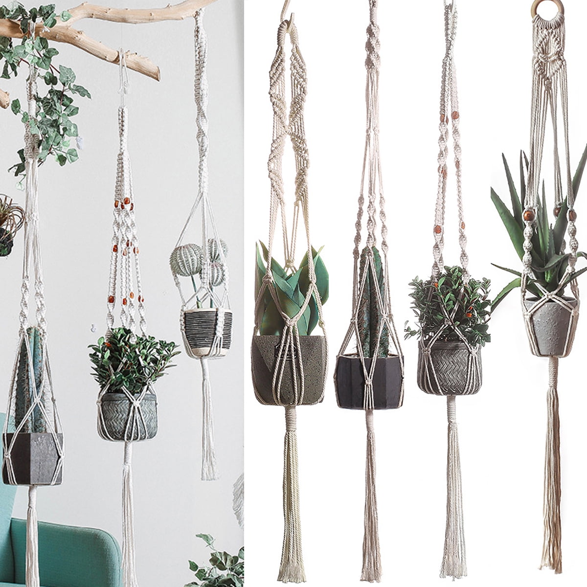 Walbest Plant Hanger Flower Pot Bonsai Net Bag, Hand-woven Macrame ...