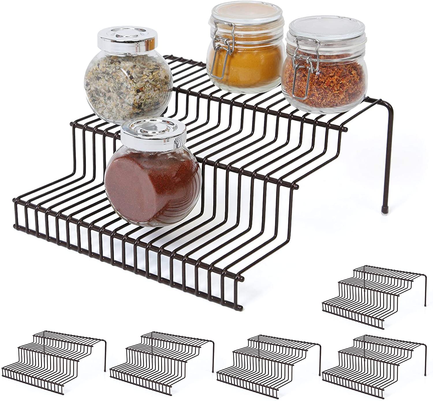 Smart Design 3-Tier Spice Rack Shelf Organizer - Set of 6 - Steel Metal ...