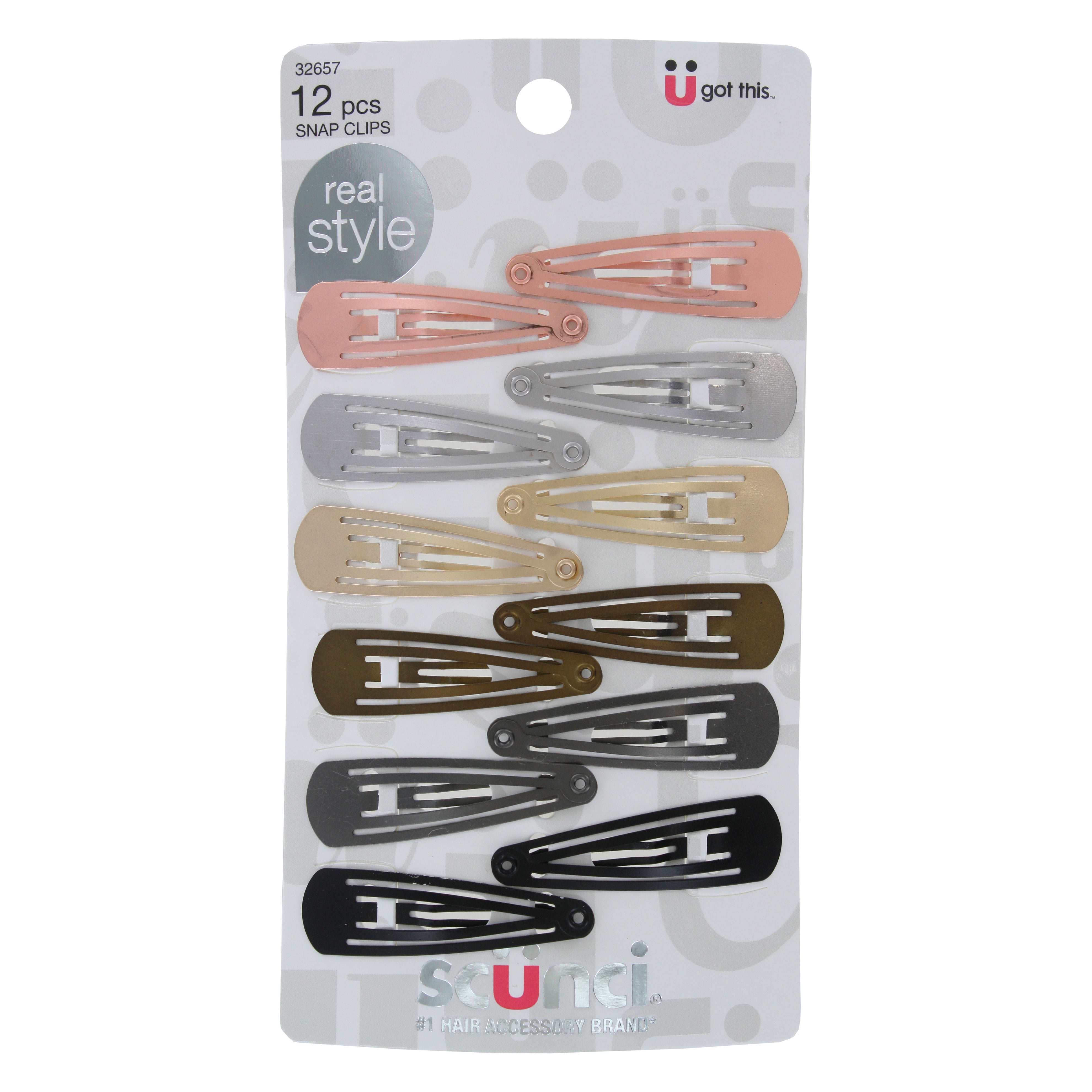 Scunci Real Style Hair Snap Clips, Assorted Colors, 12-Pieces - Walmart.com