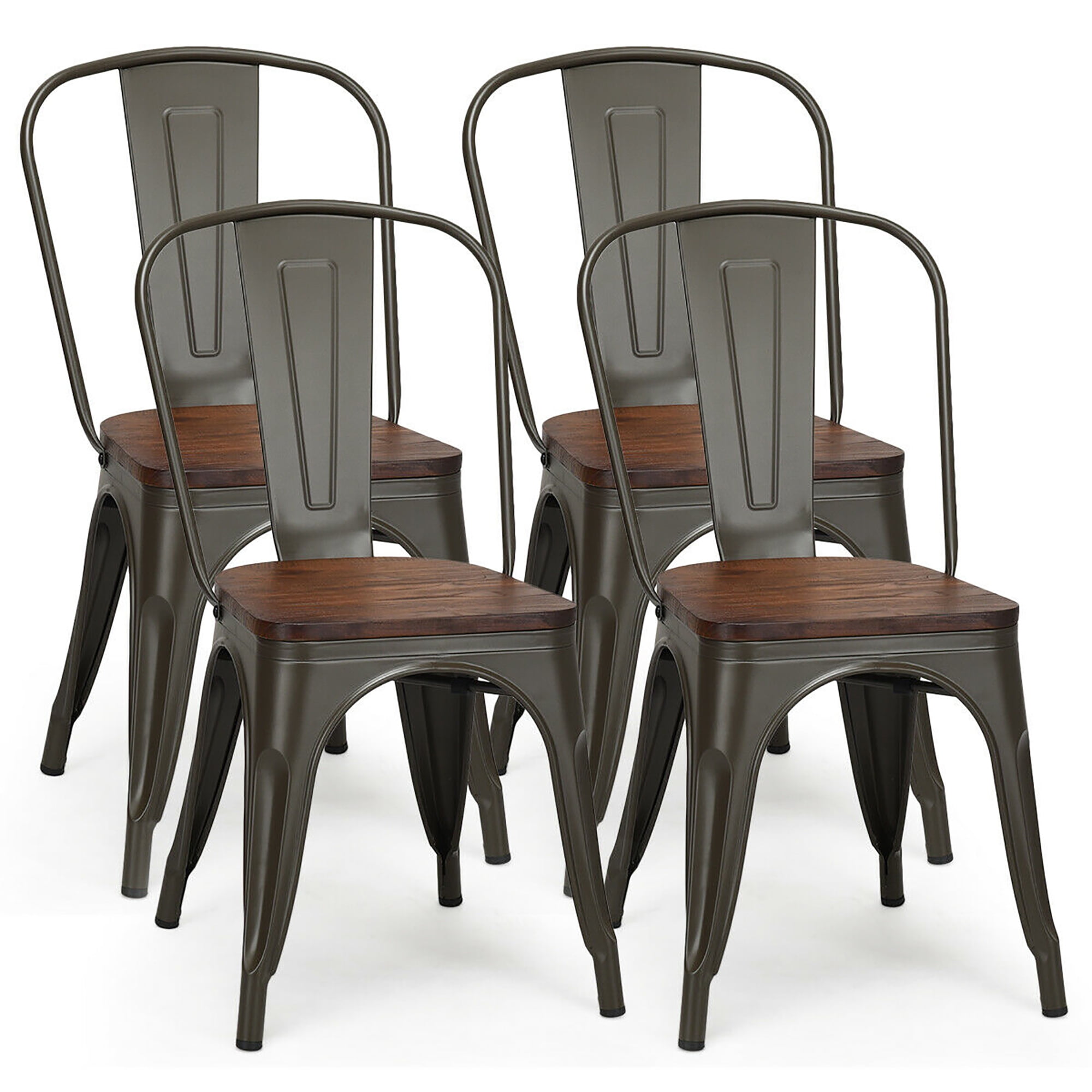 Click here for Costway Set Of 4 Metal Dining Side Chair Wood Seat... prices