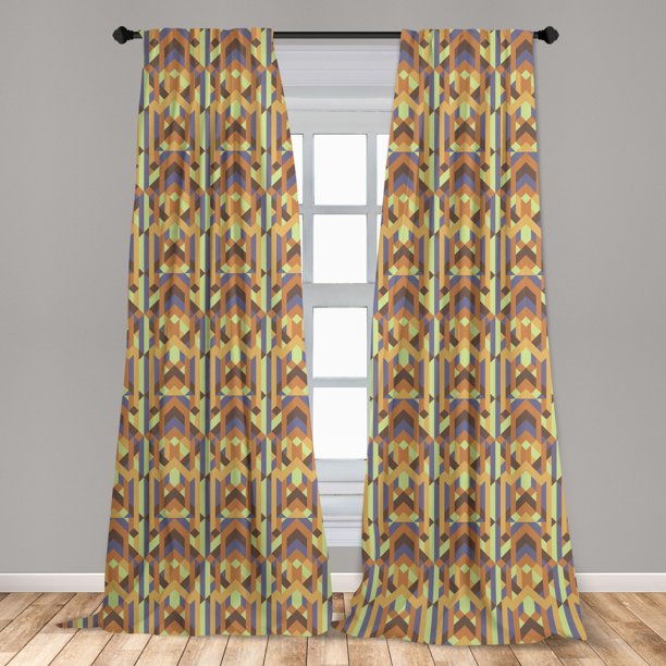 Earth Tones Curtains 2 Panels Set, Geometric Pattern with Retro Style ...
