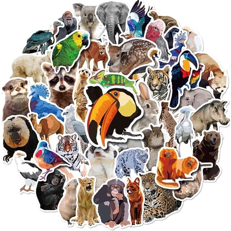 100 Packs Cute Jungle Zoo Wild Animal Stickers Water Bottles Laptop ...