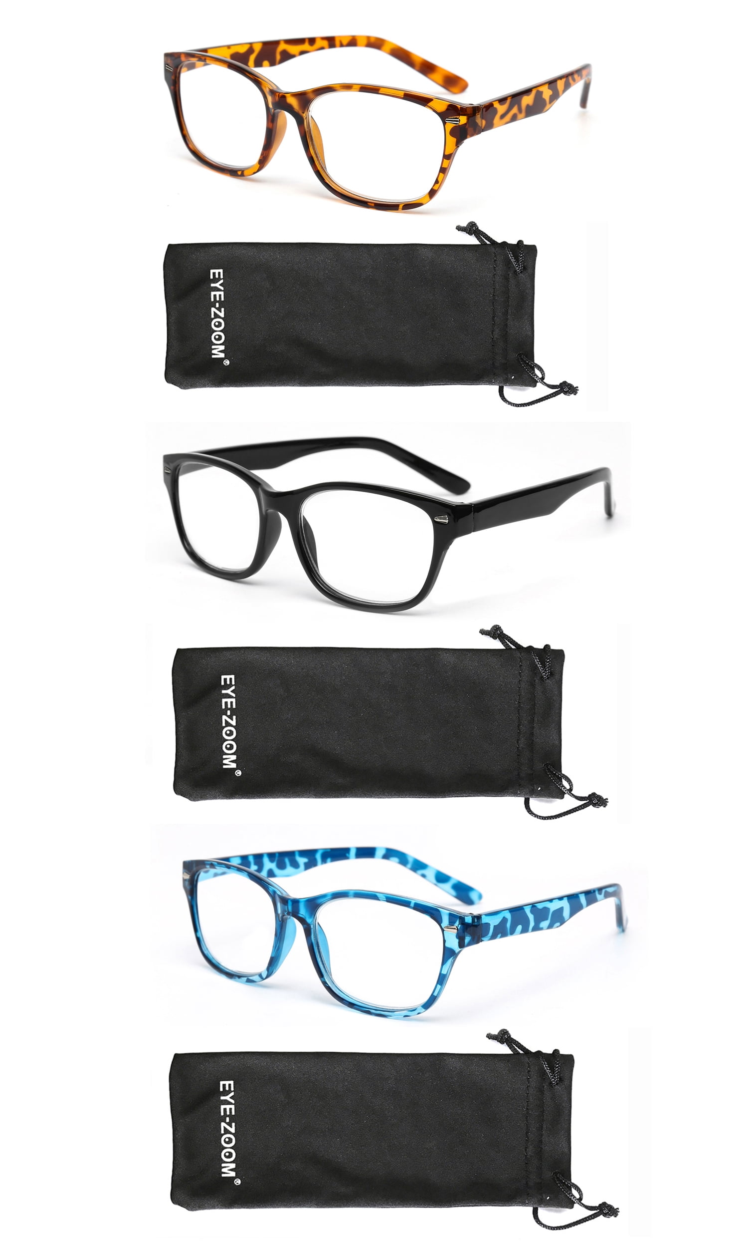 EYE ZOOM 3 Pack Retro Readers Plastic Vintage Style Reading Glasses for ...