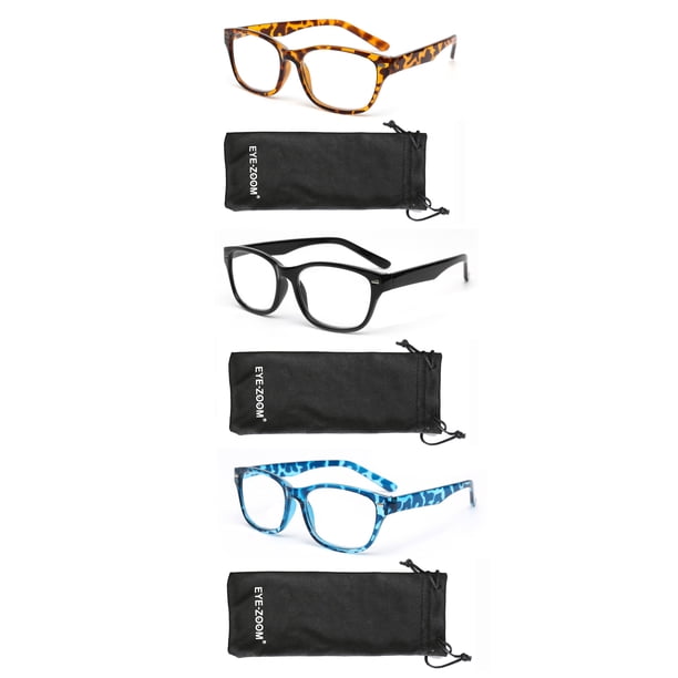 EYE ZOOM 3 Pack Retro Readers Plastic Vintage Style Reading Glasses for ...