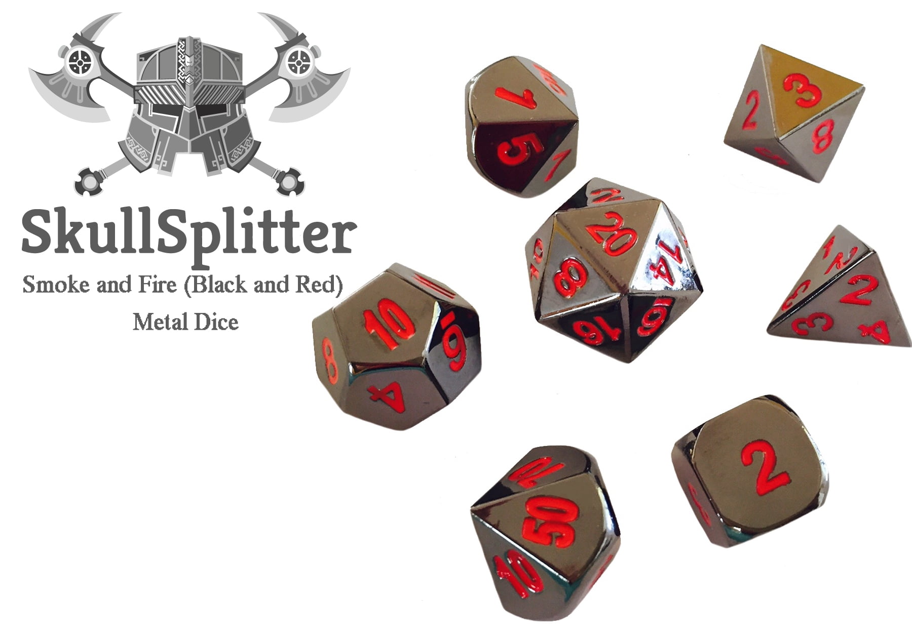 SkullSplitter Dice- Shiny Black Metal Finish with Red Numbering Metal ...