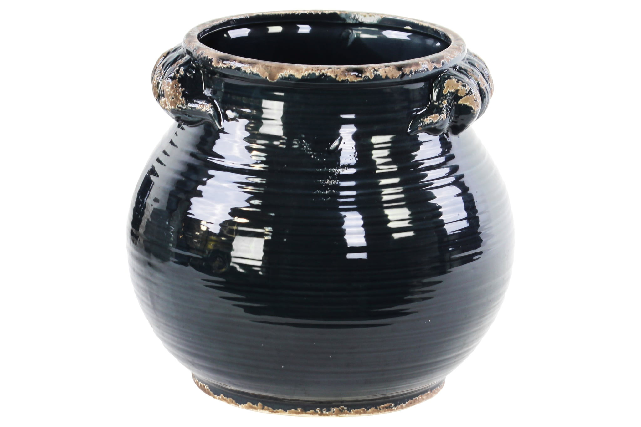 Ceramic Tall Round Bellied Tuscan Pot with Handles LG Distressed Gloss ...