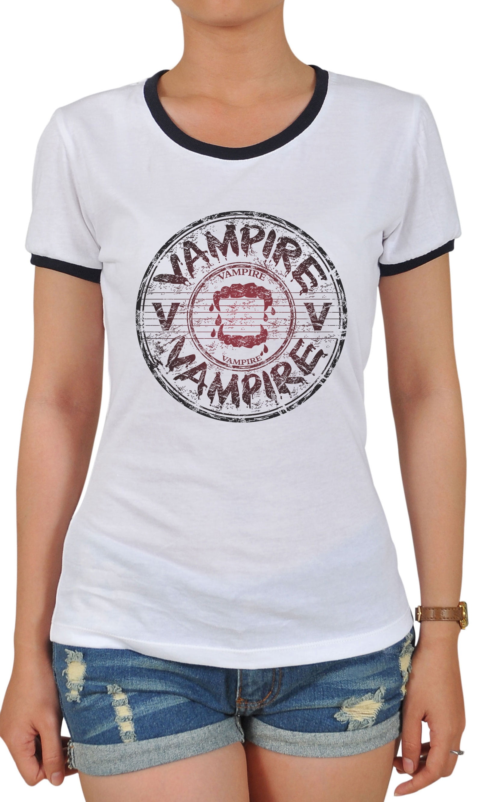 Vampire Teeth Stamp Printed 100% Cotton Short Sleeves T-shirt WTS_06 XL ...