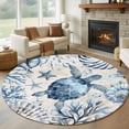 Blue Turtle Coastal Round Rug 5ft Washable Circle Kitchen Rugs Non Slip ...