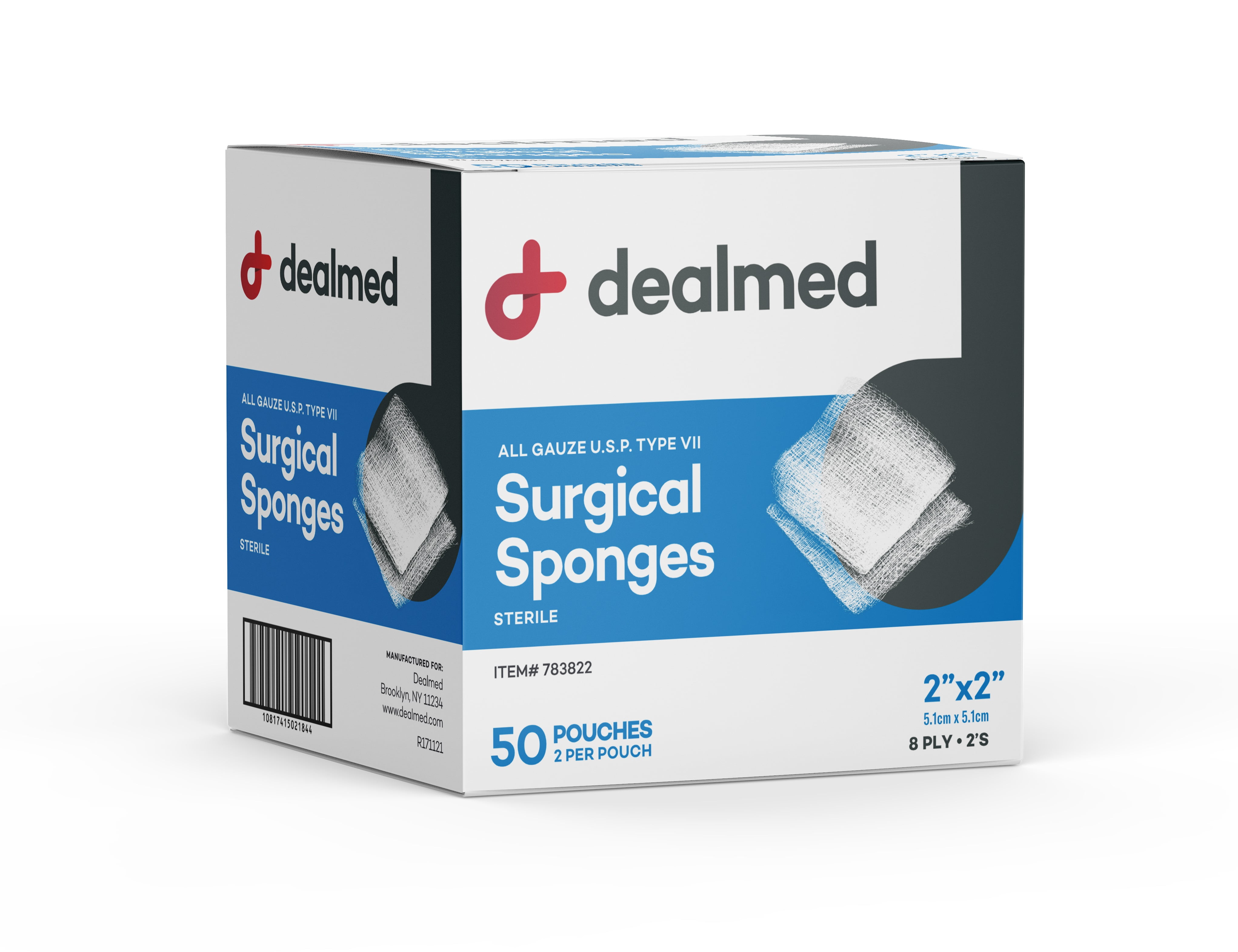 Dealmed 2" x 2" Surgical Sponges | Sterile All Gauze 8-Ply Pads | 2 ...