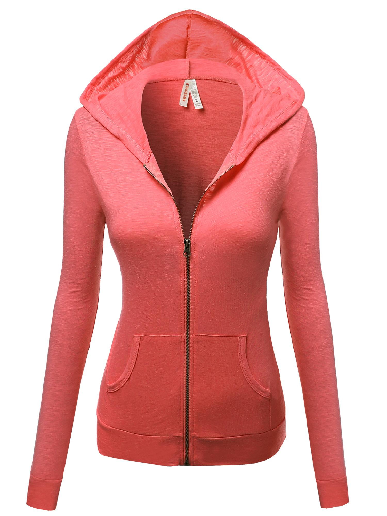 FashionOutfit Women's Basic Slim Fit Cotton Lightweight Zipper Hooded ...