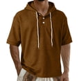 Antinious Men Solid Button Stand Collar Drawstring Pullover Short ...
