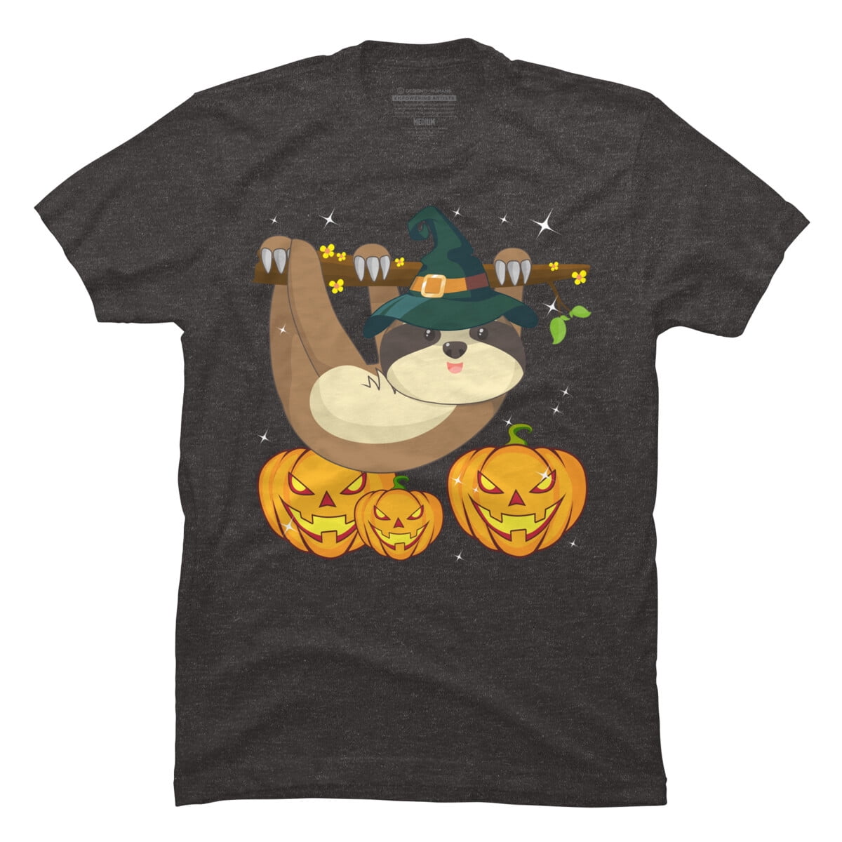 Funny Witch Sloth With Jack O Lantern Halloween Tee Mens Charcoal ...