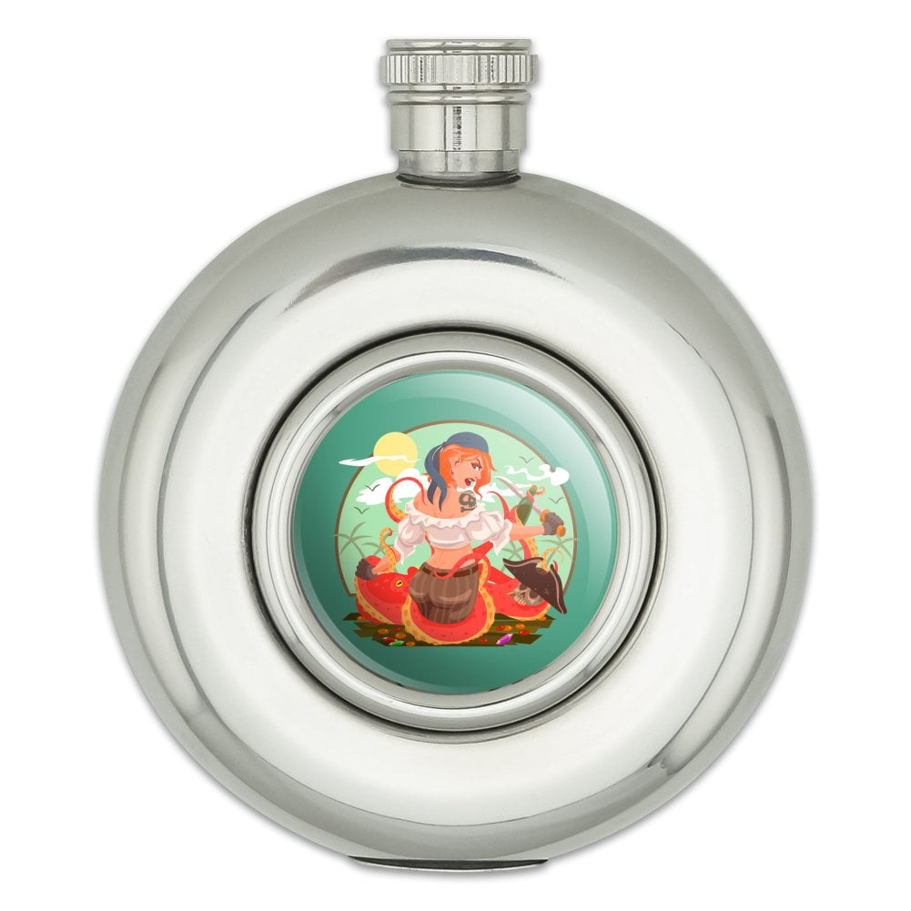 Octopus and Pirate Booty Round Stainless Steel 5oz Hip Drink Flask ...