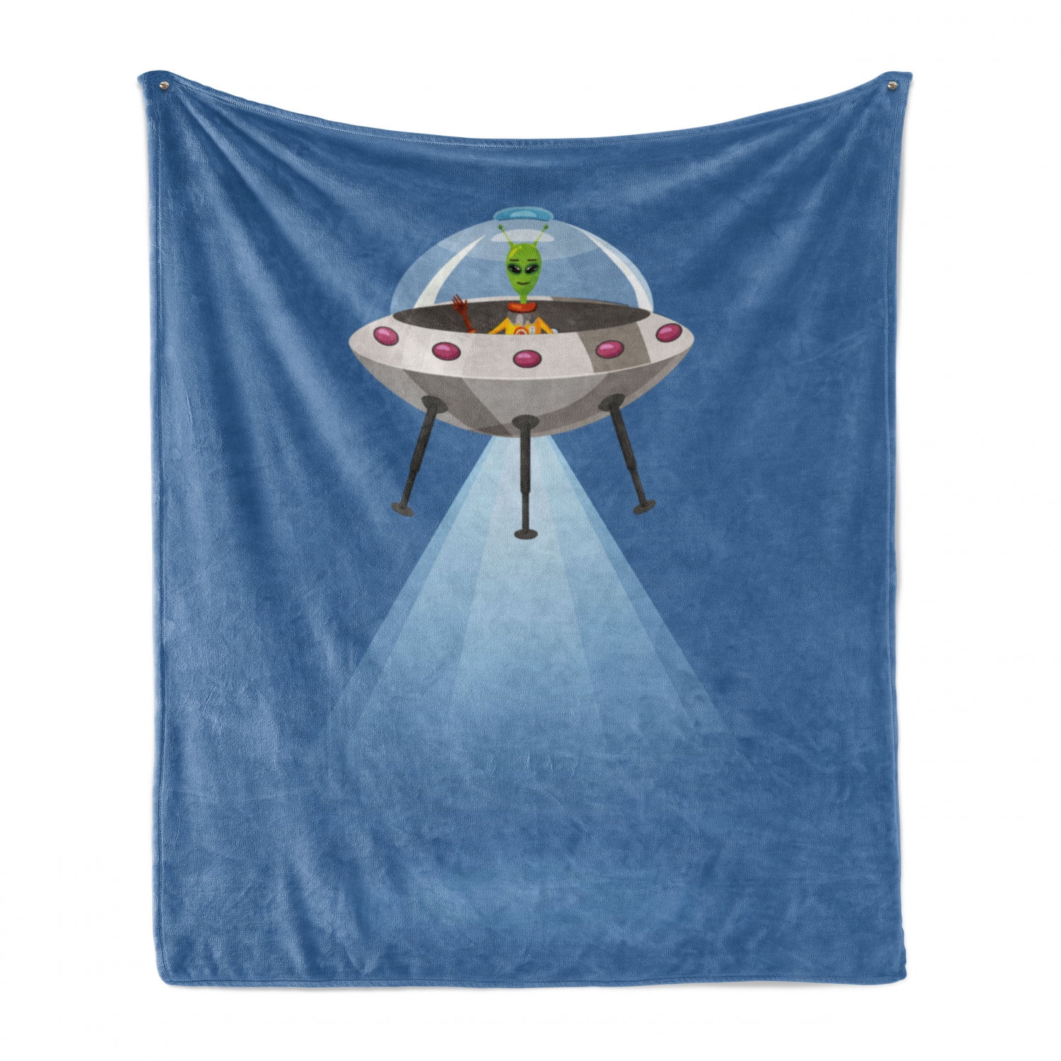 Alien Soft Flannel Fleece Throw Blanket, Flying UFO with a Green ...